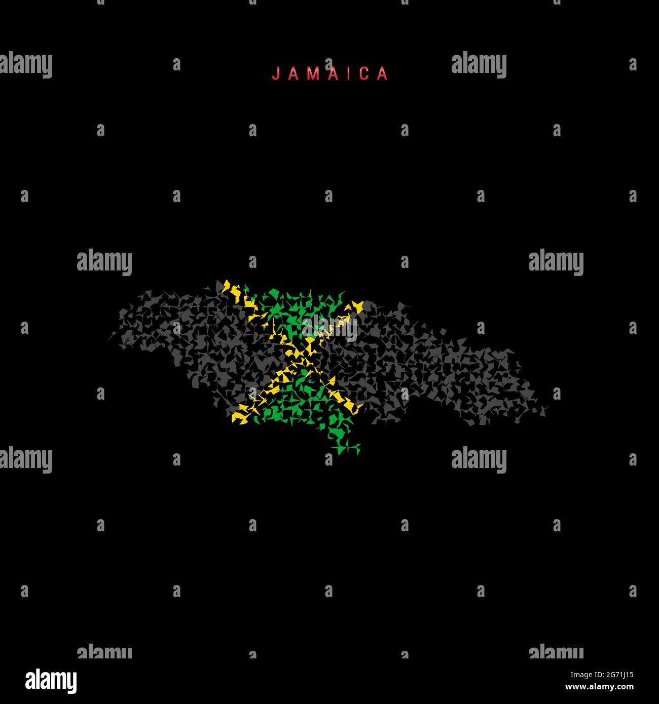 Jamaica flag map, chaotic particles pattern in the colors of the ...