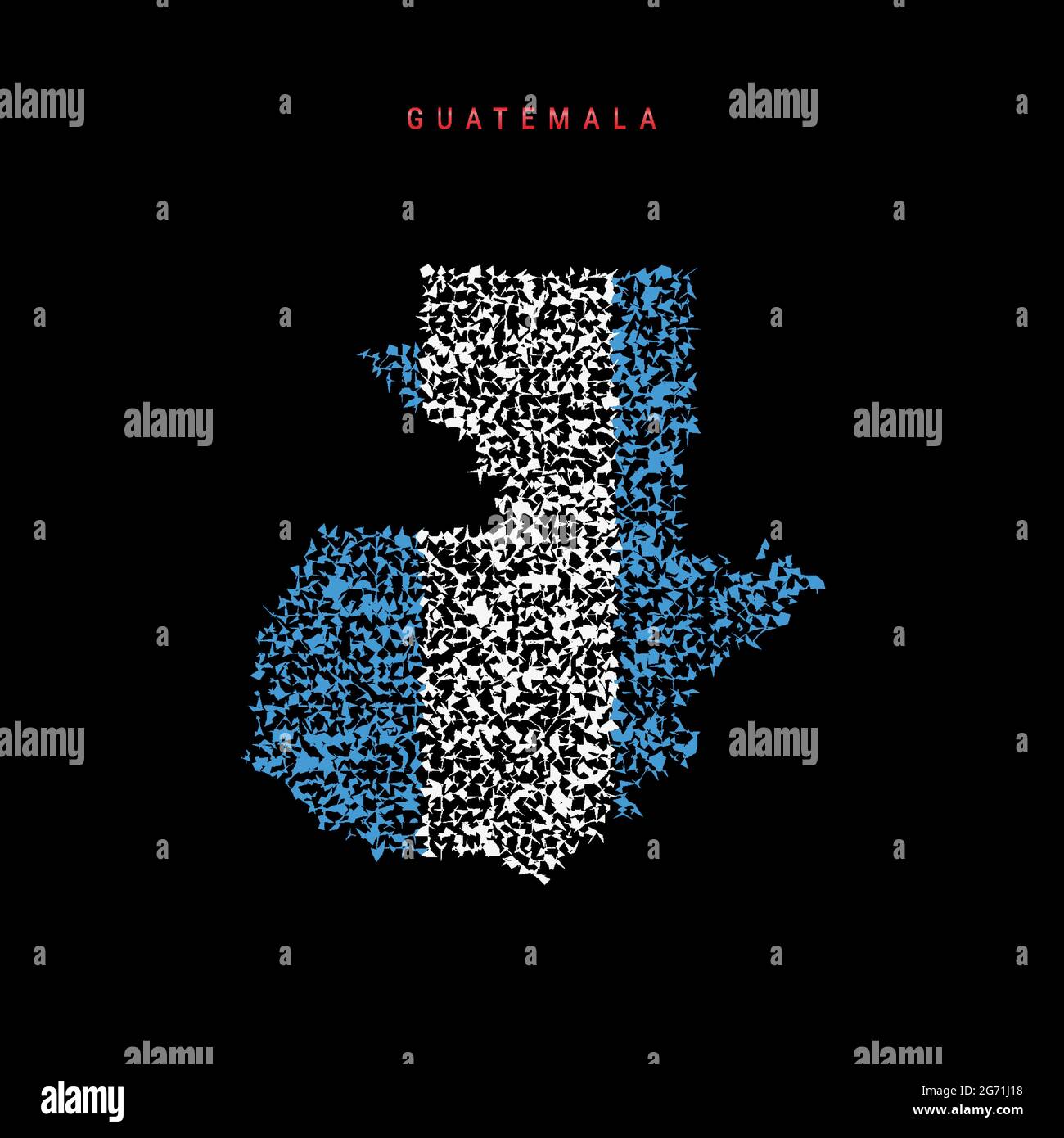 Guatemala flag map, chaotic particles pattern in the colors of the ...
