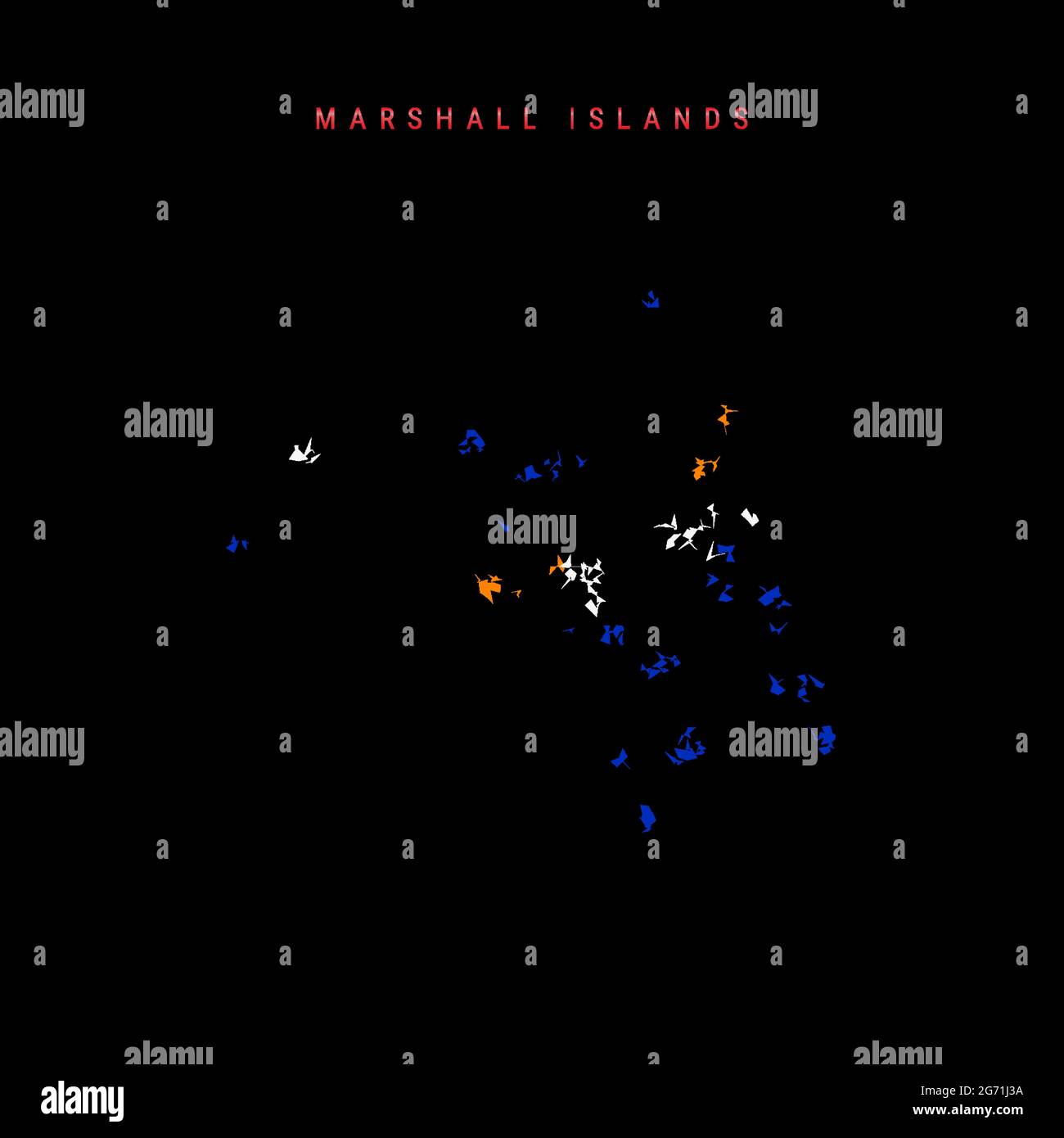 Marshall Islands flag map, chaotic particles pattern in the colors of ...