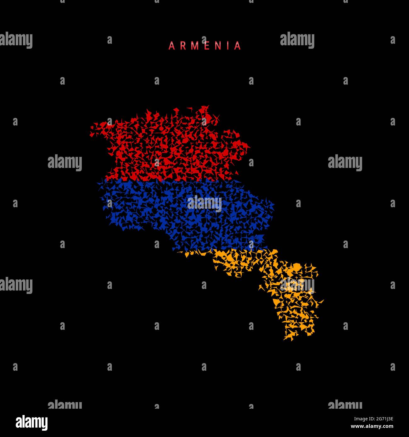 Armenia flag map, chaotic particles pattern in the colors of the ...