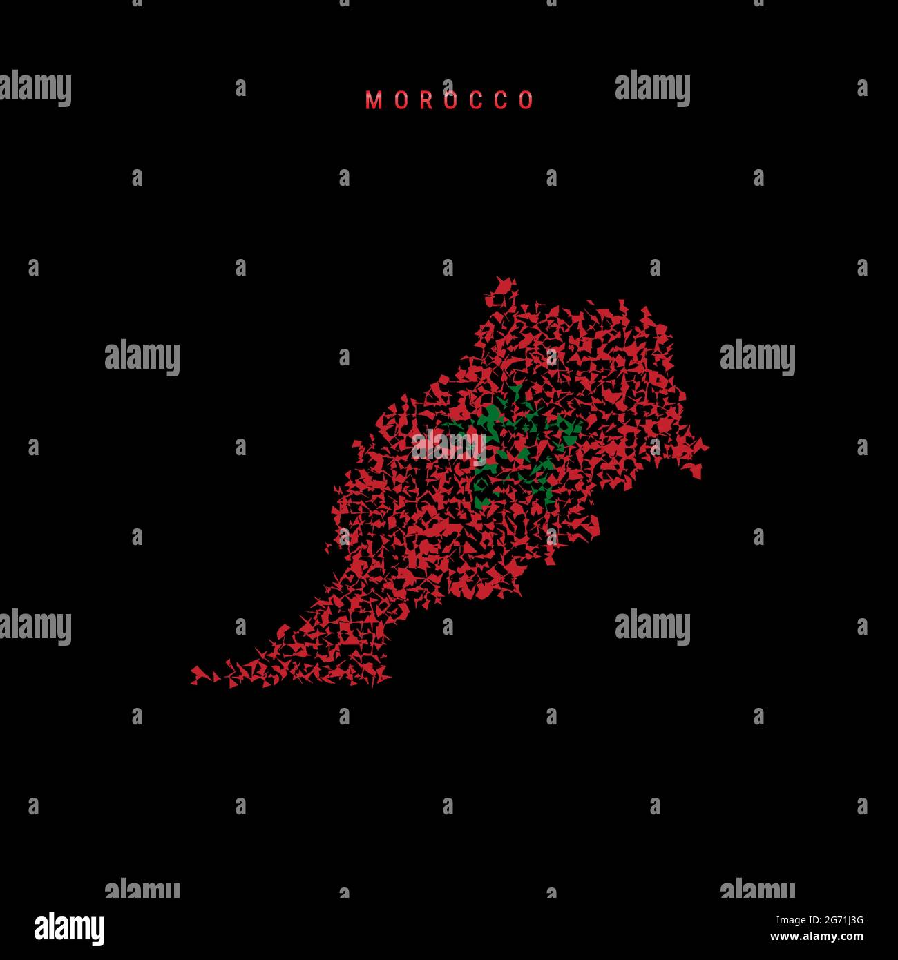 Morocco flag map, chaotic particles pattern in the colors of the ...