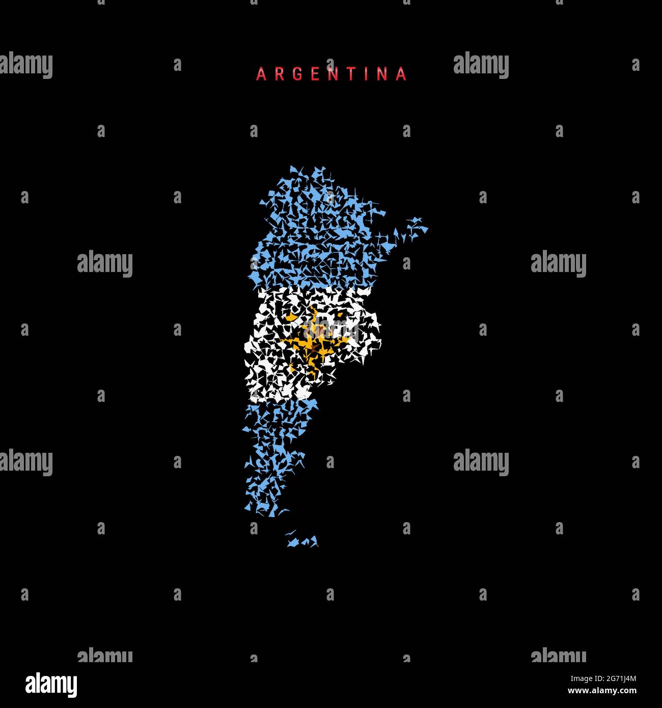Argentina flag map, chaotic particles pattern in the colors of the ...