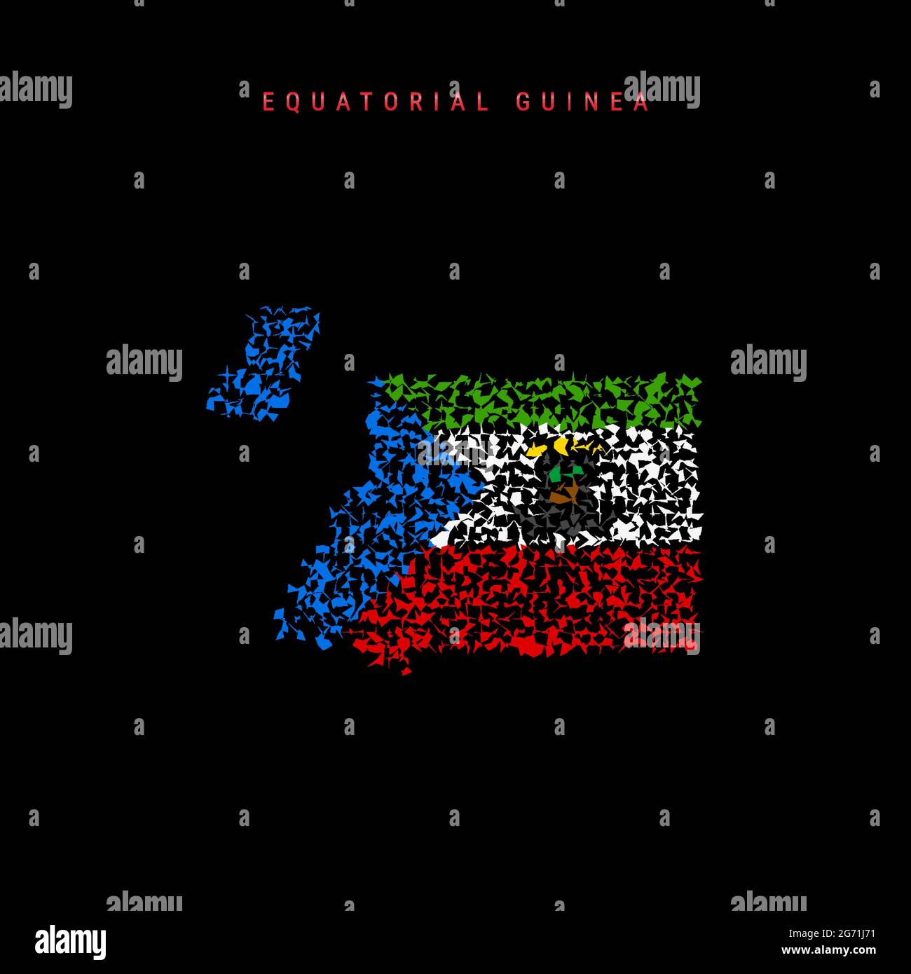 Equatorial Guinea flag map, chaotic particles pattern in the colors of ...