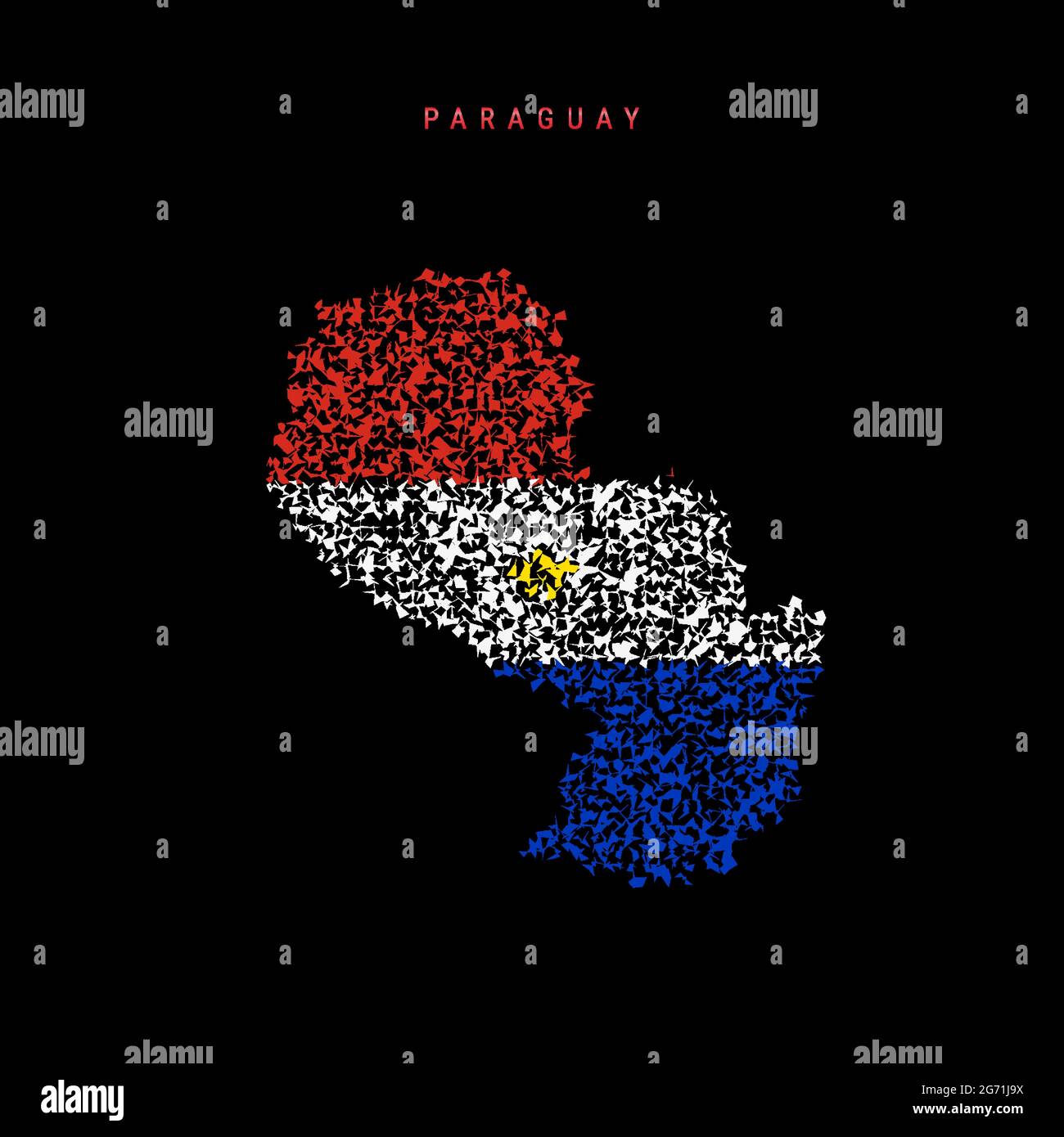 Paraguay flag map, chaotic particles pattern in the colors of the ...