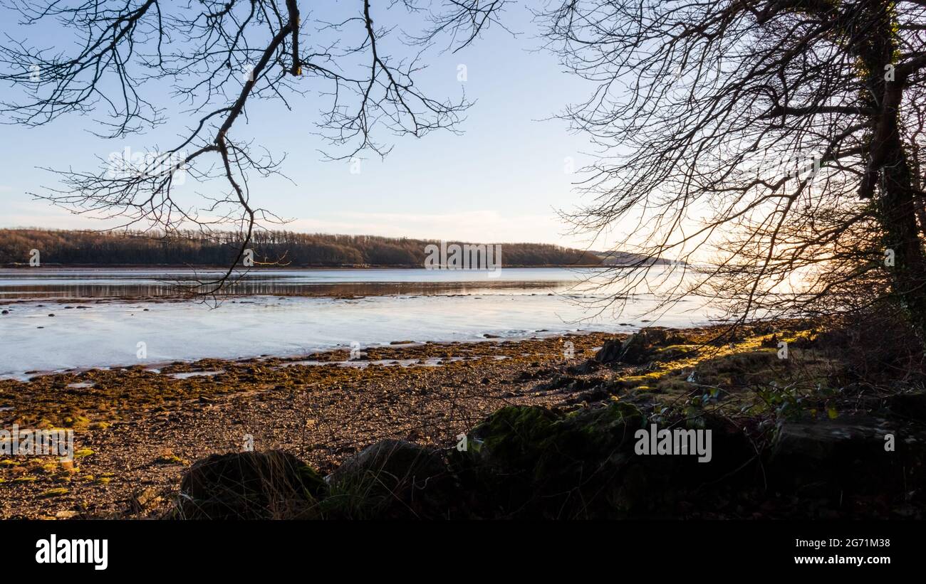 River Dee estuary on a winter morning at Kirkcudbright, Dumfries and ...