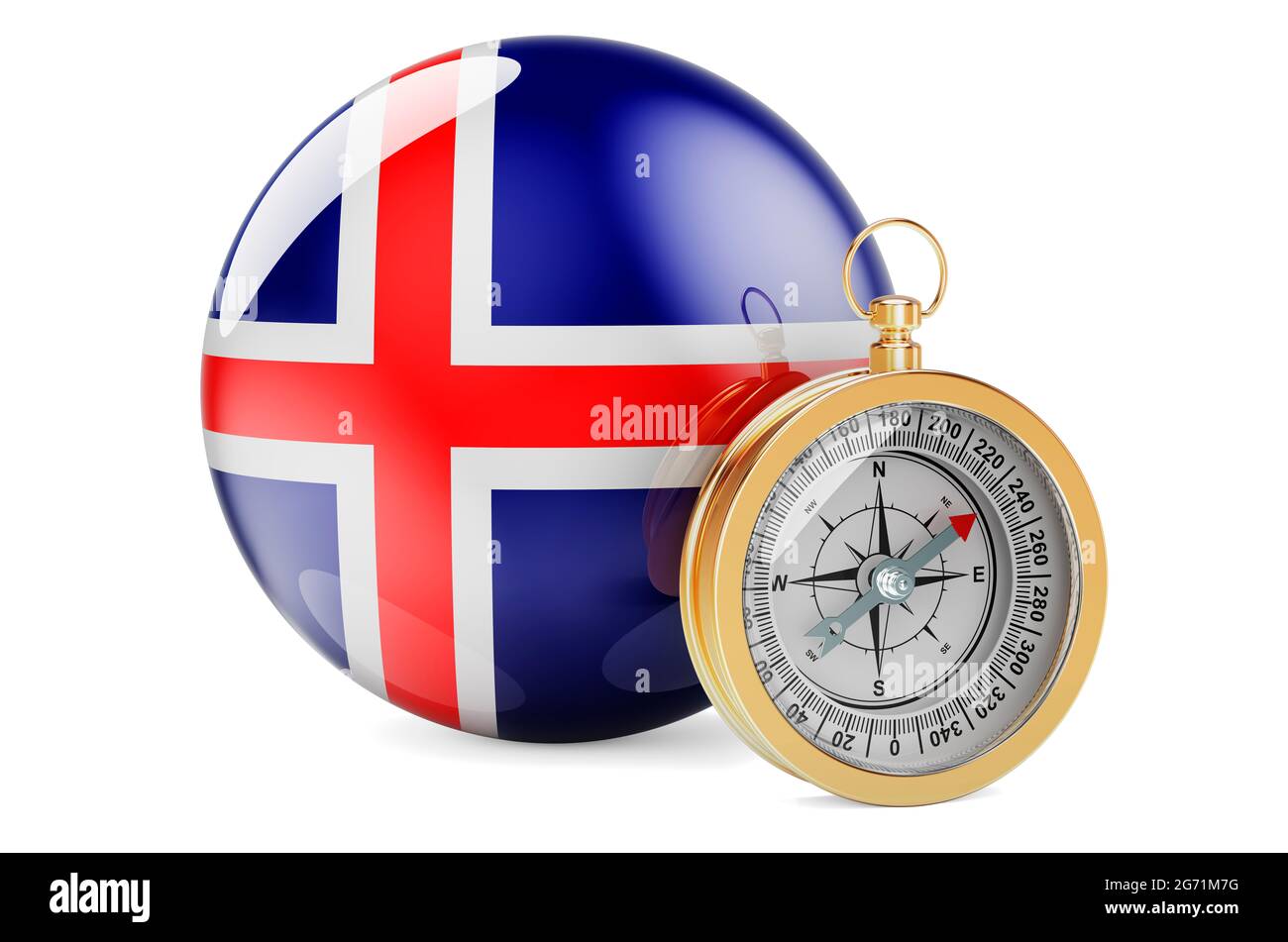 Compass with Icelandic flag. Travel and tourism in Iceland concept. 3D ...