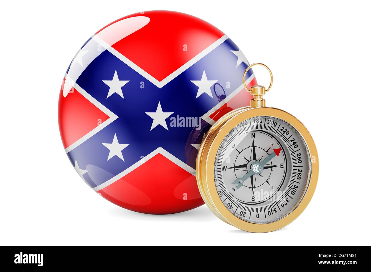 Compass with Confederate States of America flag, 3D rendering isolated ...