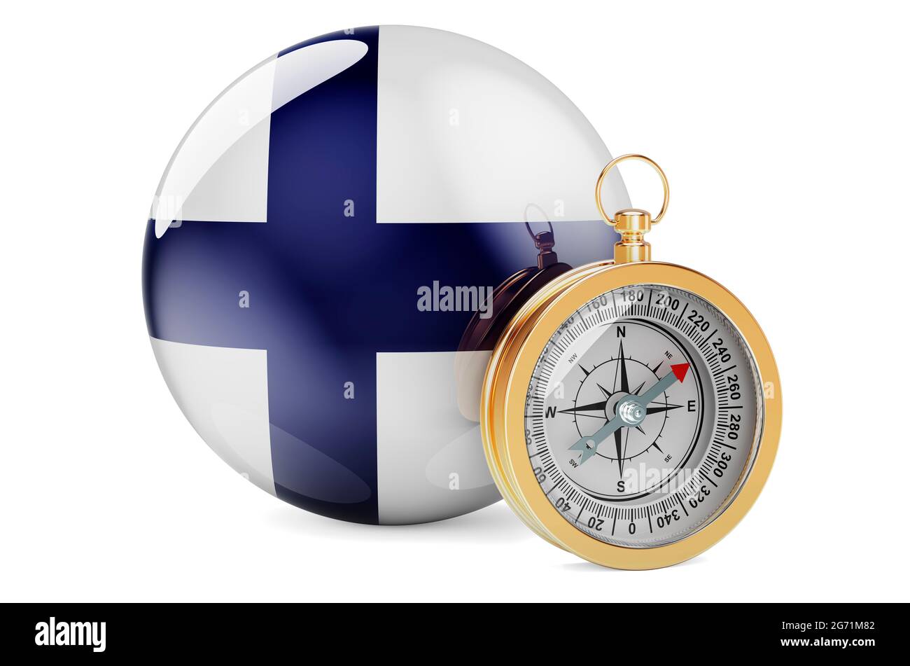 Compass with Finnish flag. Travel and tourism in Finland concept. 3D ...