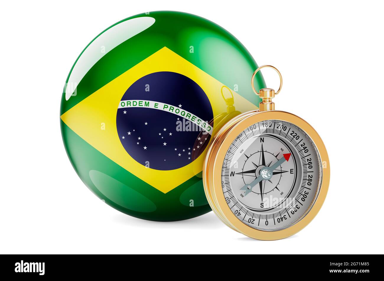 Compass with Brazilian flag. Travel and tourism in Brazil concept. 3D ...