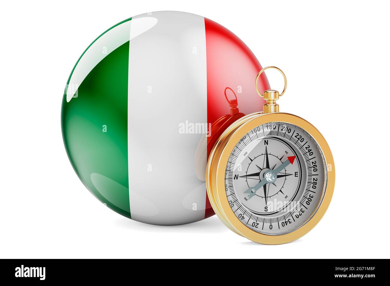 Compass with Italian flag. Travel and tourism in Italy concept. 3D ...