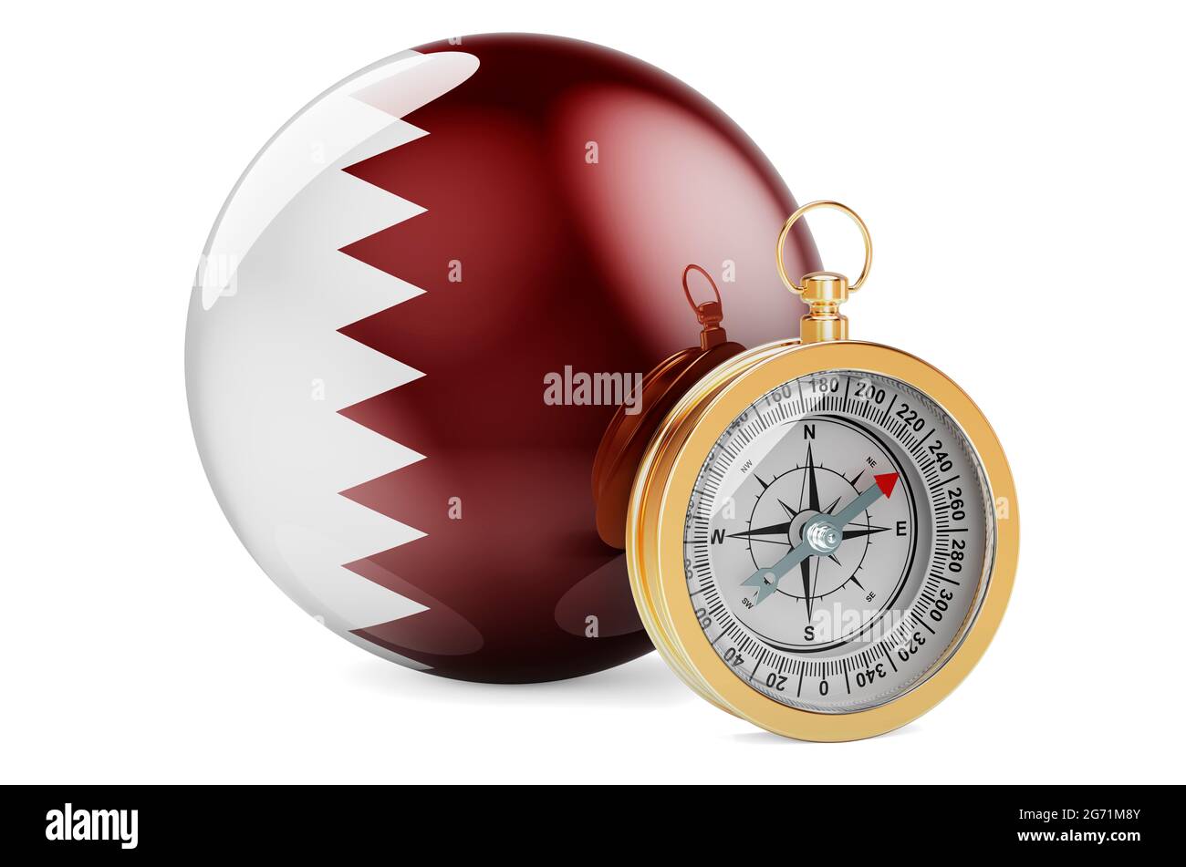 Compass with Qatari flag. Travel and tourism in Qatar concept. 3D ...