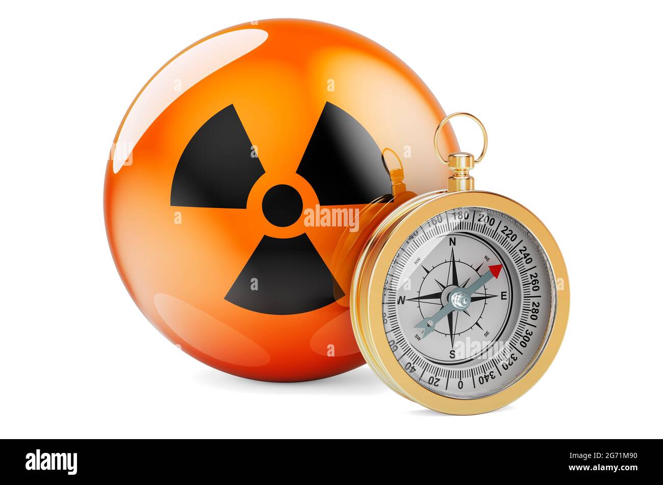 Compass with radiation symbol, 3D rendering isolated on white ...
