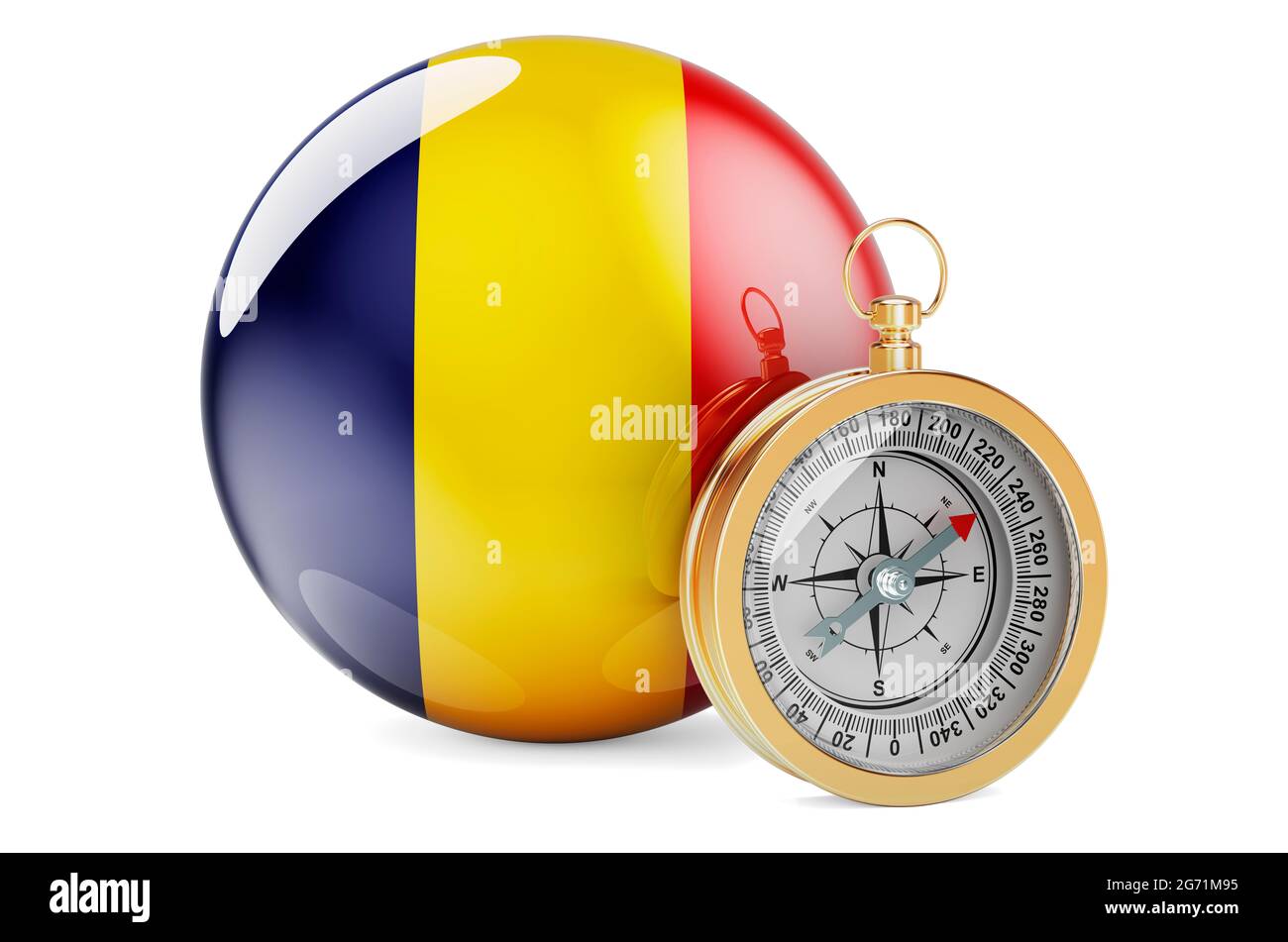 Compass with Romanian flag. Travel and tourism in Romania concept. 3D ...