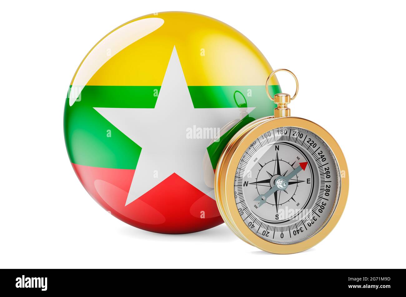 Compass with Myanmar flag. Travel and tourism in Myanmar concept. 3D ...