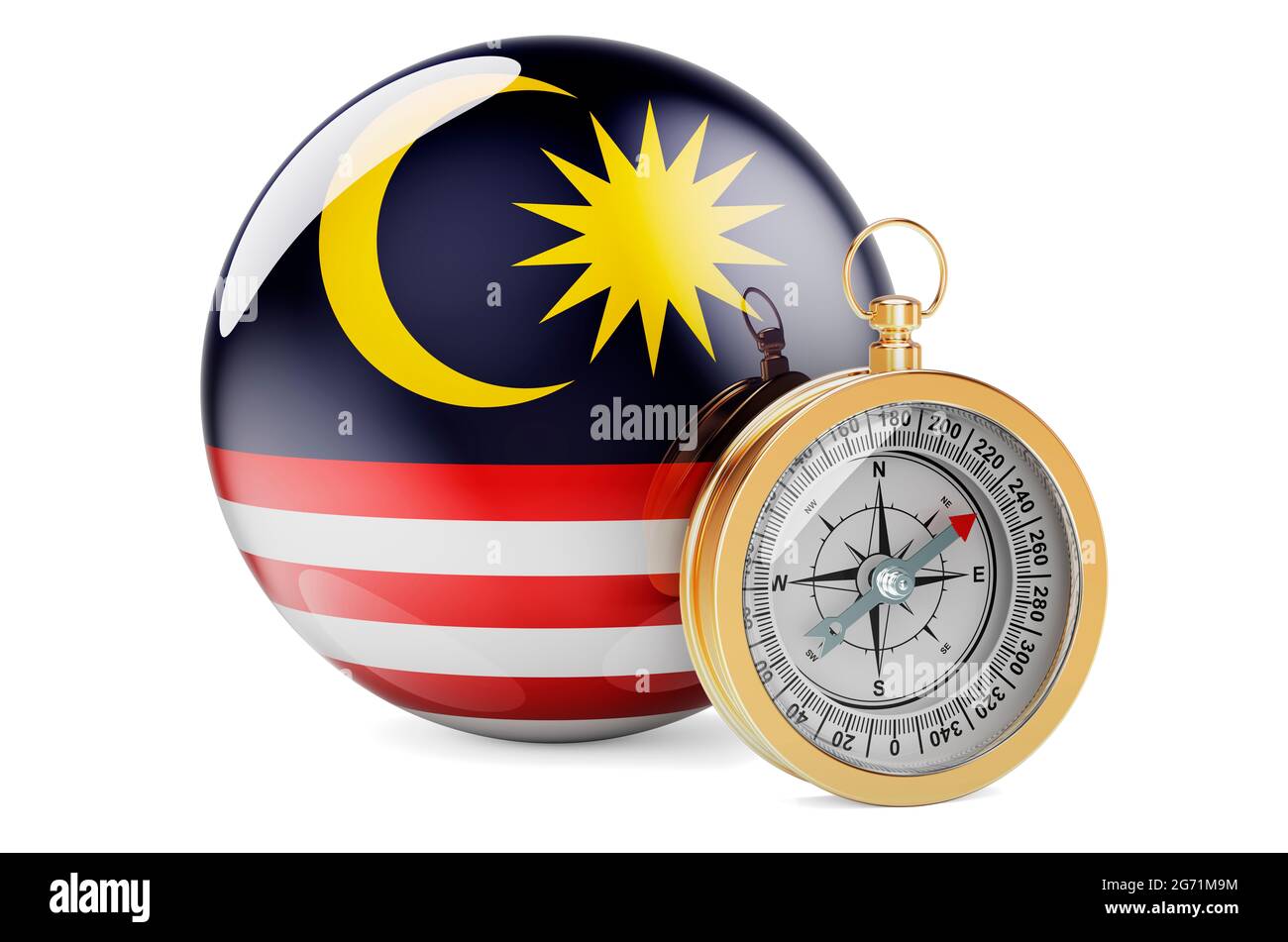 Compass with Malaysian flag. Travel and tourism in Malaysia concept. 3D ...