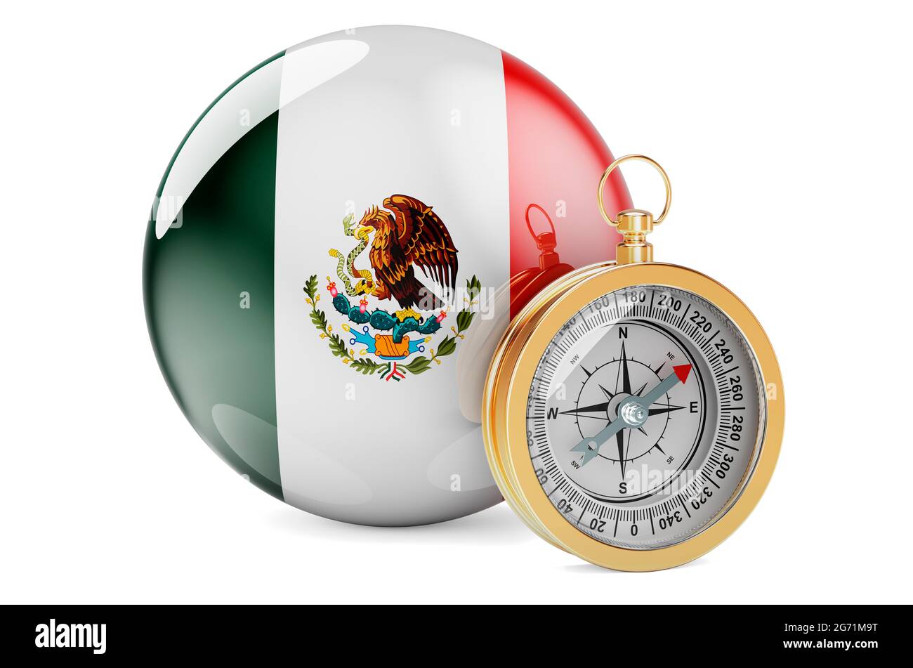 Compass with Mexican flag. Travel and tourism in Mexico concept. 3D ...
