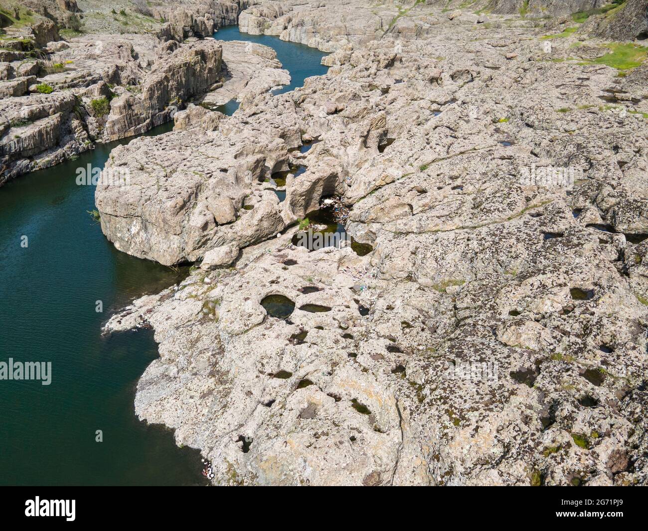 Aerial view of Sheytan Dere (Shaitan River) Canyon under the dam of ...
