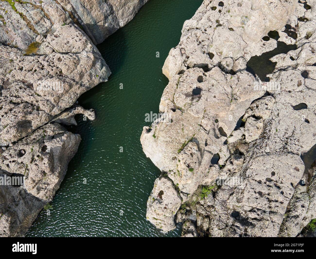 Aerial view of Sheytan Dere (Shaitan River) Canyon under the dam of ...