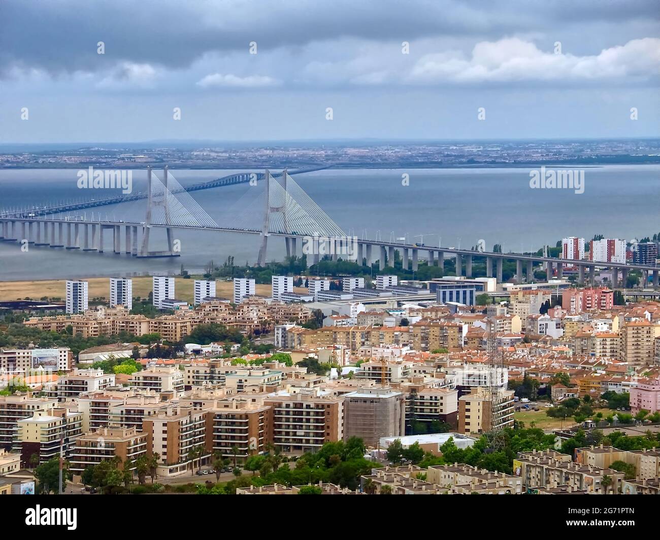 Aerial view of Lisbon with the Vasco da Gama bridge Stock Photo - Alamy