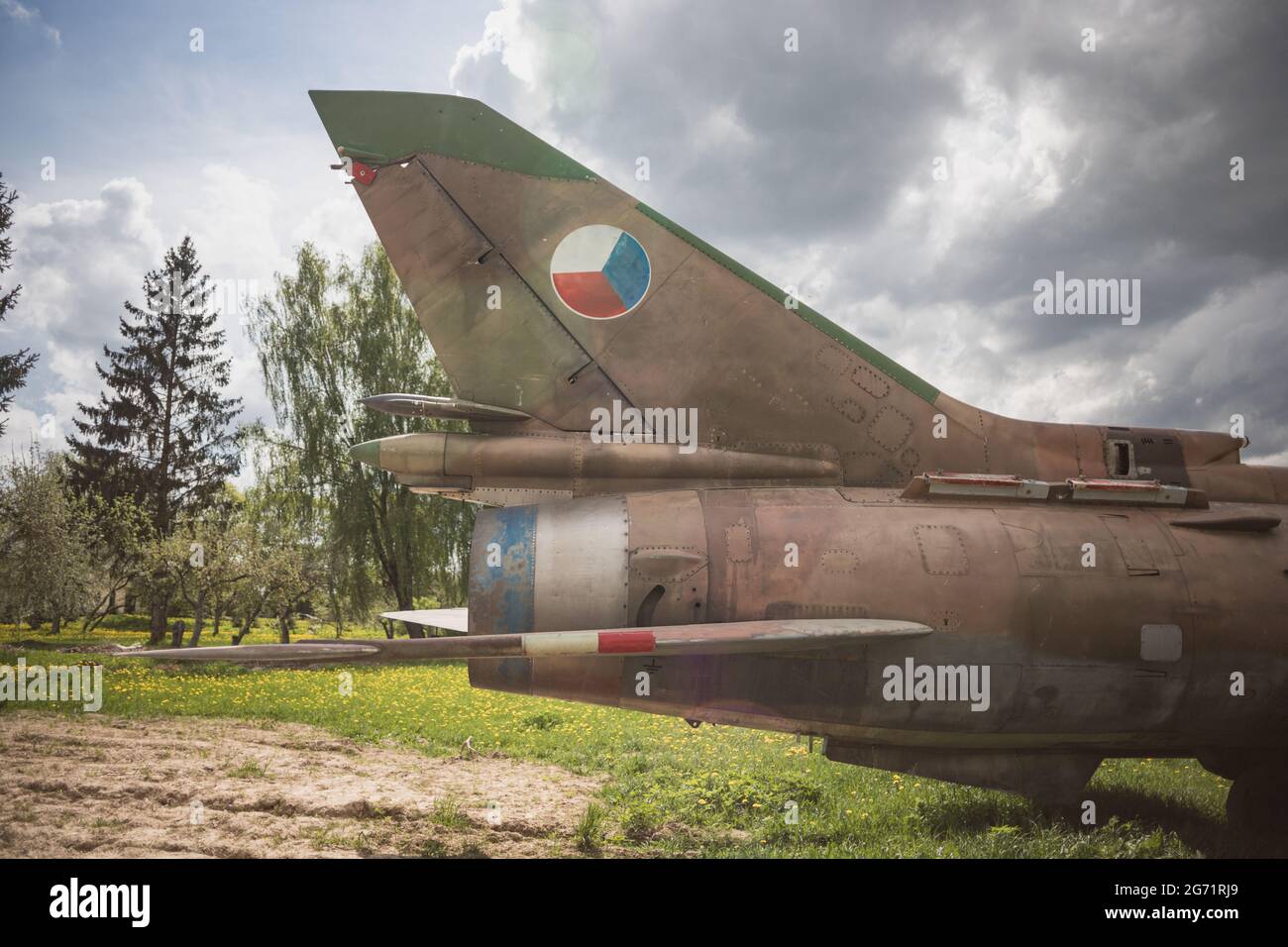 Fragment of old airplane wing with rusty bolts. Vintage background from ...