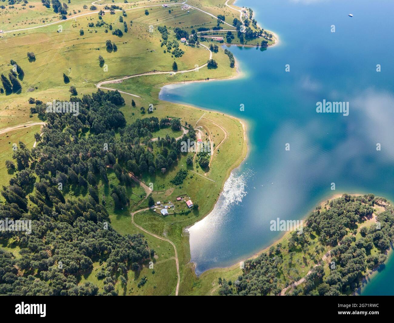 Amazing Aerial view of Dospat Reservoir, Smolyan Region, Bulgaria Stock ...