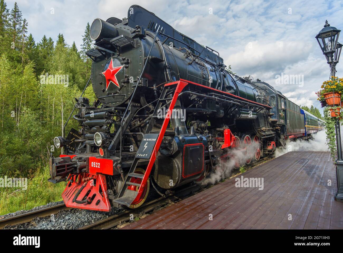 RUSKEALA, RUSSIA - AUGUST 15, 2020: Old Soviet mainline steam ...