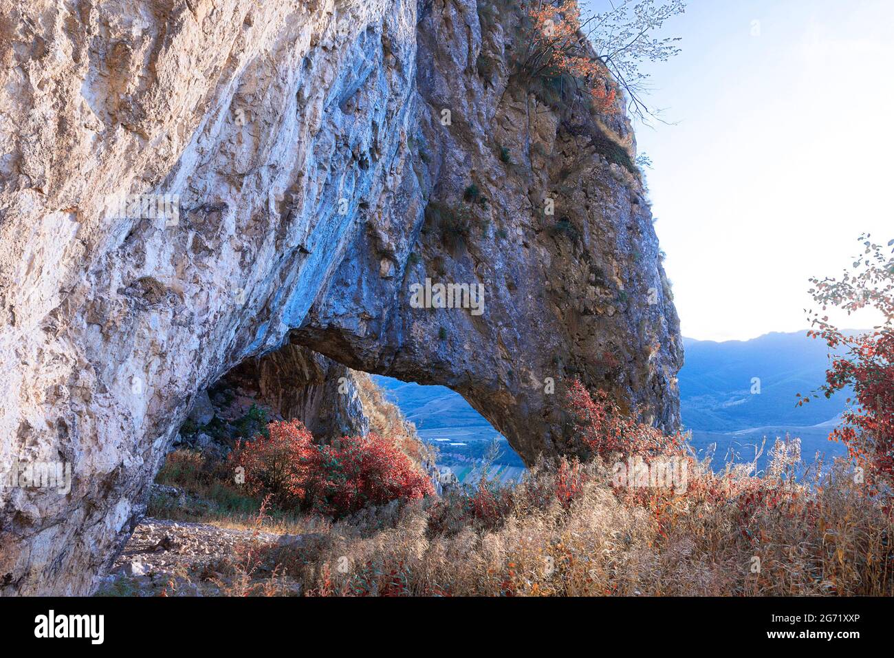 natural limestone arch at dawn in Trascau mountains, Romania Stock ...