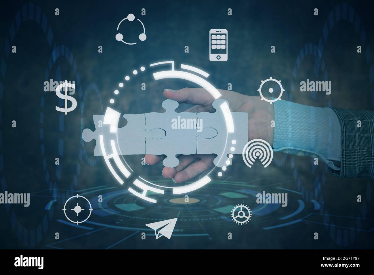 Hand Holding Jigsaw Puzzle Piece Unlocking New Futuristic Technologies ...