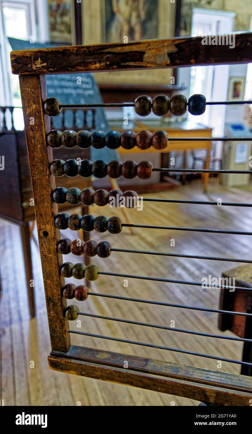 Old Abacus inside the Lady Waterford Hall old School in village of Ford ...