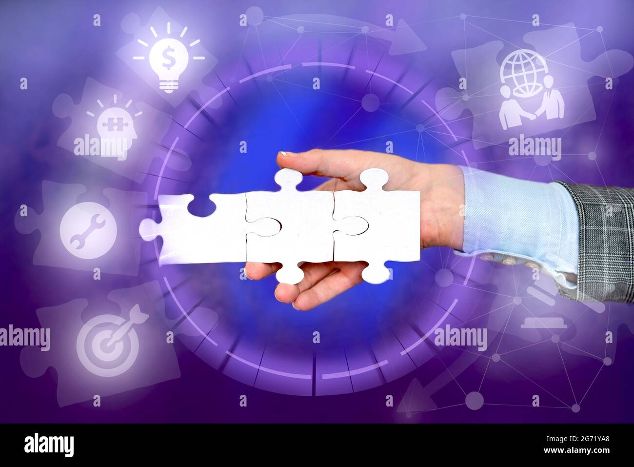 Hand Holding Jigsaw Puzzle Piece Unlocking New Futuristic Technologies ...