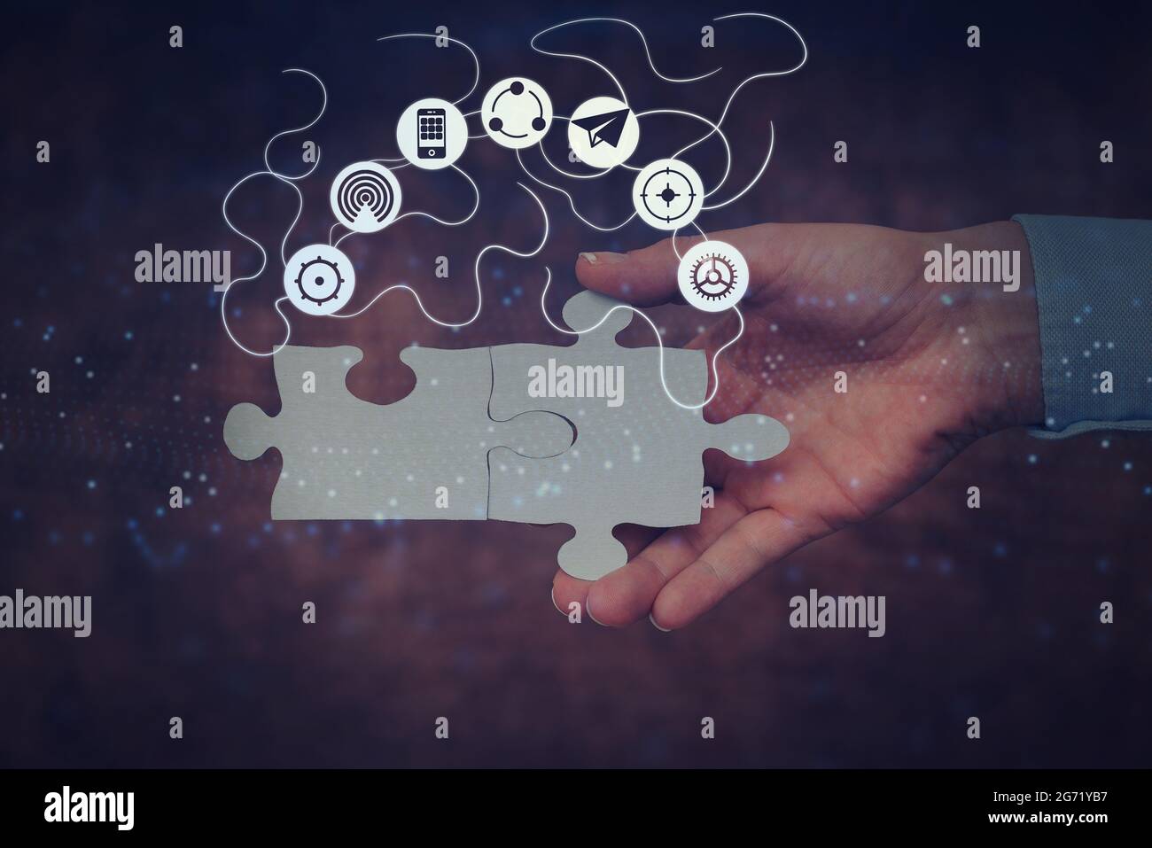 Hand Holding Jigsaw Puzzle Piece Unlocking New Futuristic Technologies ...