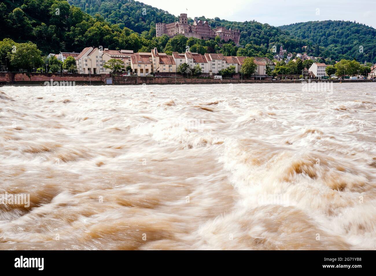 Heidelberg, Germany. 10th July, 2021. River water flows through the ...
