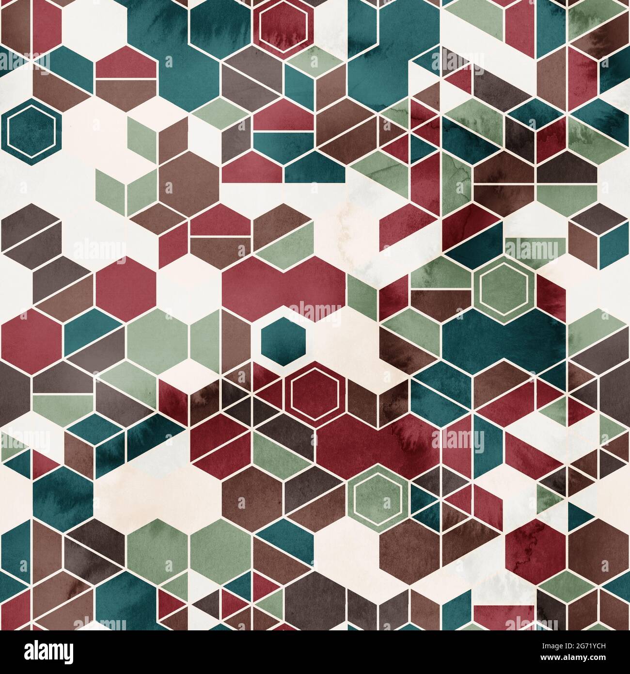 Seamless pattern of hexagons in random colors in watercolor Stock Photo ...