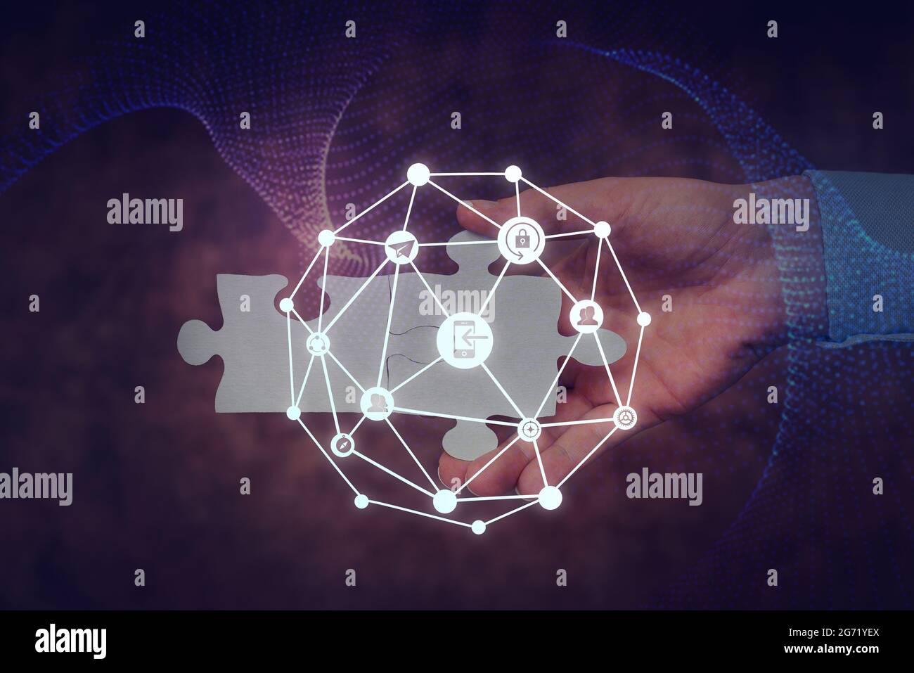 Hand Holding Jigsaw Puzzle Piece Unlocking New Futuristic Technologies ...