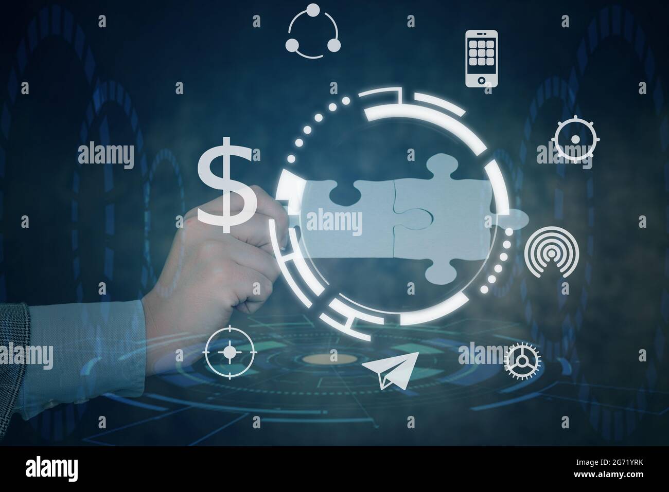 Hand Holding Jigsaw Puzzle Piece Unlocking New Futuristic Technologies ...