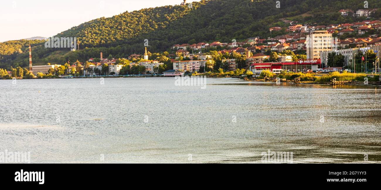 View of Danube river and Orsova city, waterfront view. Orsova, Romania ...