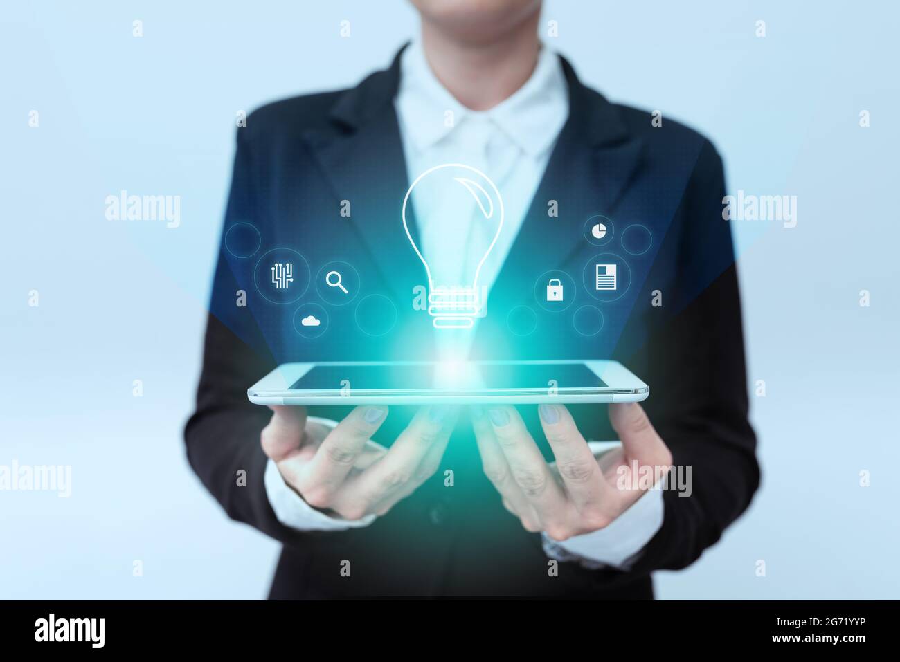 Lady In Uniform Standing Holding Phone With Two Hands Showing Modern ...
