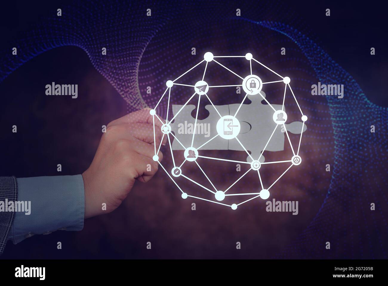 Hand Holding Jigsaw Puzzle Piece Unlocking New Futuristic Technologies ...