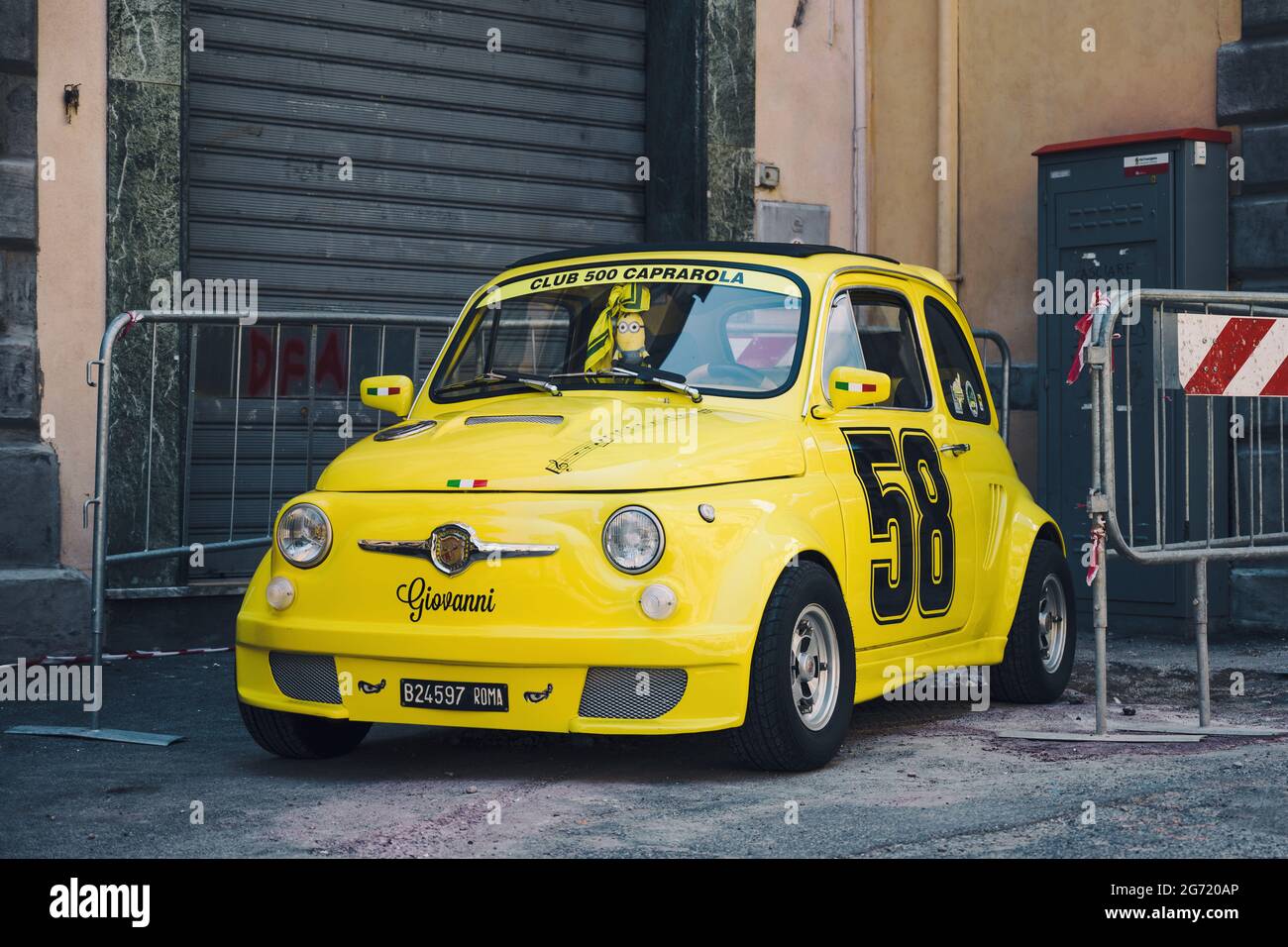 Caprarola, Italy - June 2019: Yellow Abarth Fiat 500/ 595 Stock Photo ...