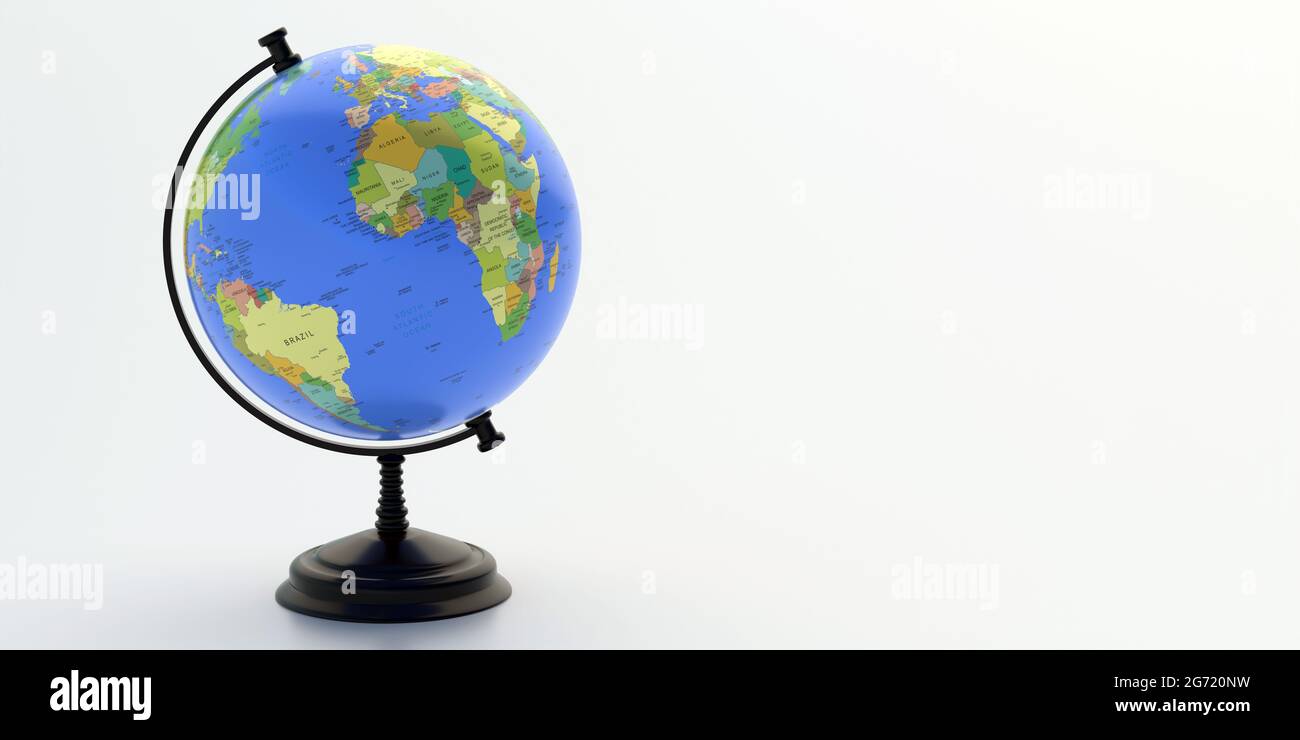 Globe school planet Earth on black stand, white background. Education ...