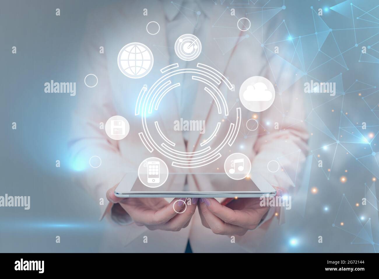 Business Woman Touching Futuristic Virtual Display Technology, Lady In ...