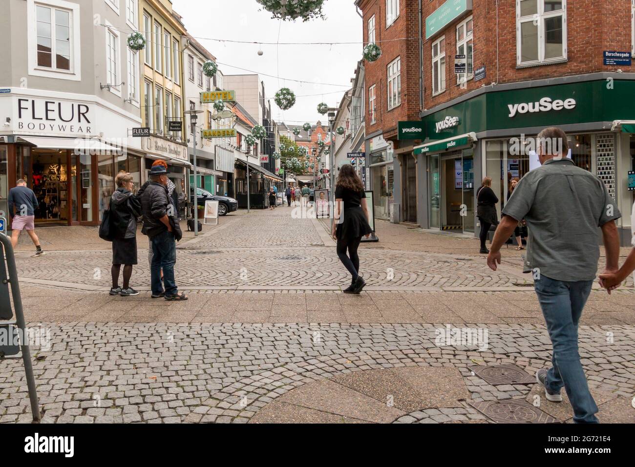 Randers, Denmark - 10 July 2021: People on the street in Randers city ...