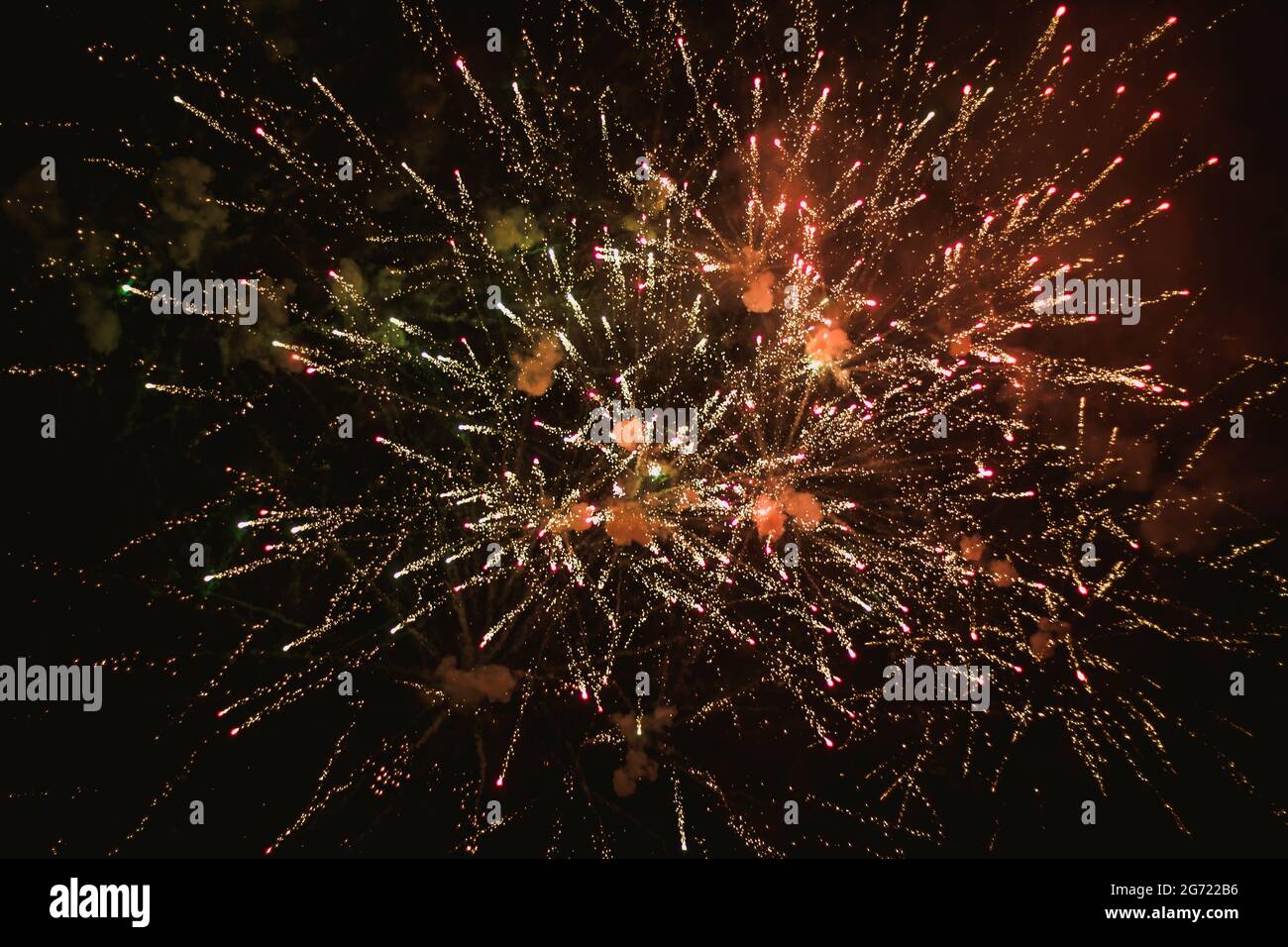 Dazzling firework exploding in the night sky Stock Photo - Alamy