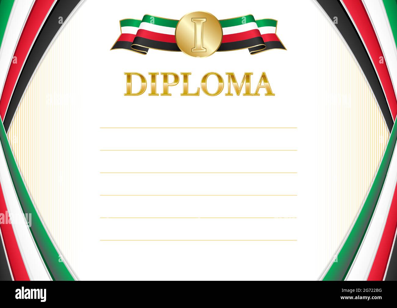 Horizontal frame and border with Kuwait flag, template elements for ...