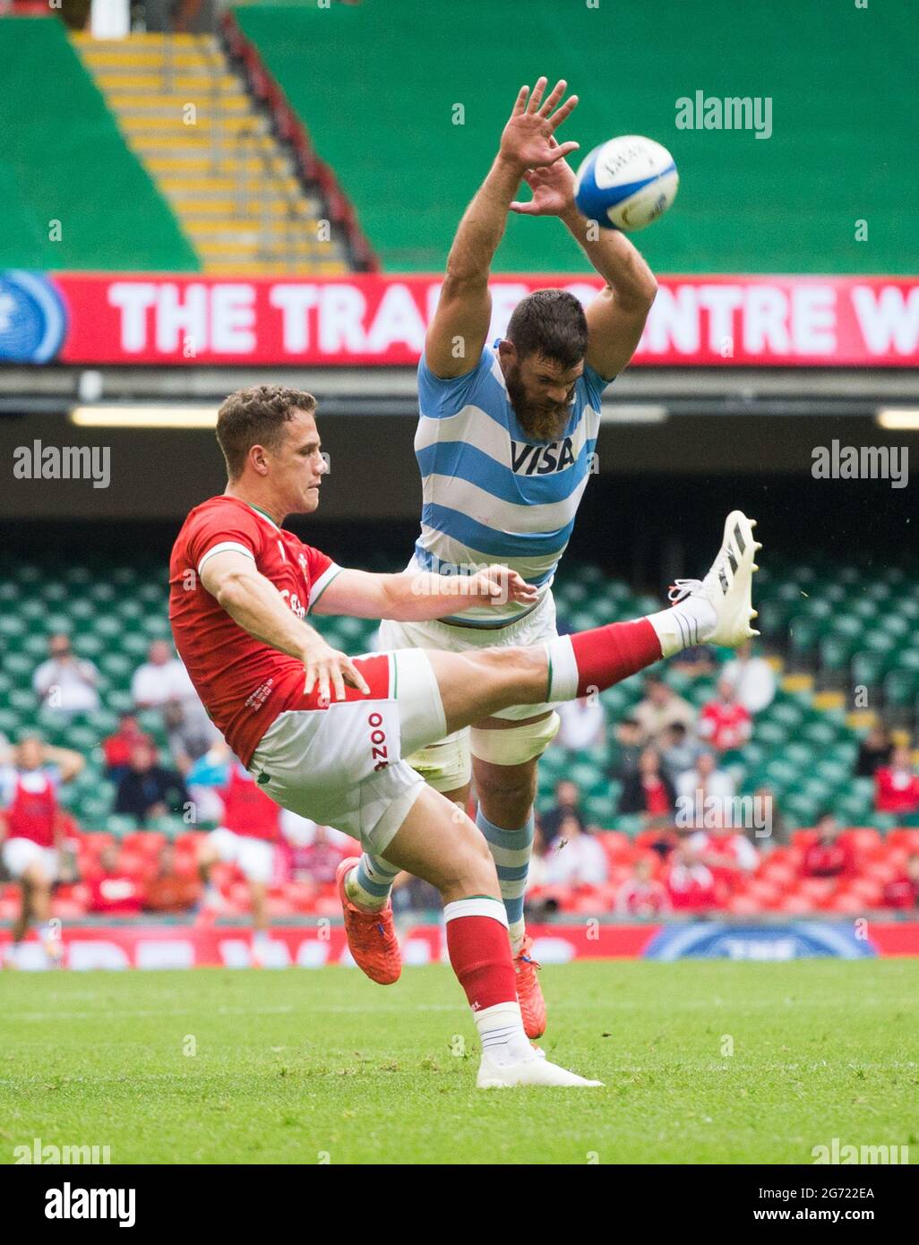 Cardiff, UK. July 10th : Kieran Hardy (Wales) controls the ball during ...