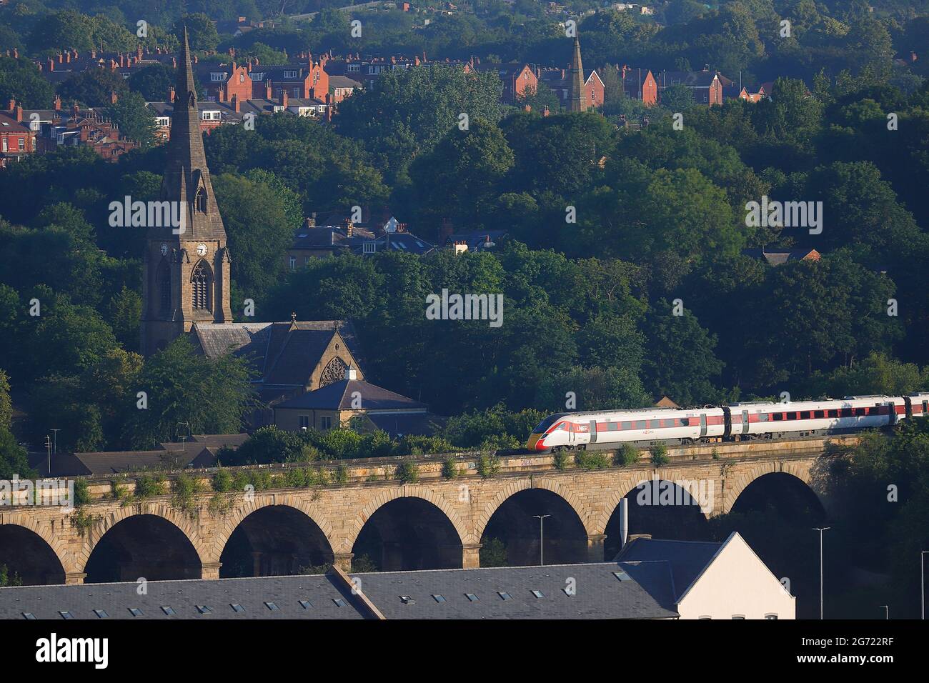 LNER Rail Class 801 heading out of Leeds across Kirkstall Viaduct Stock ...