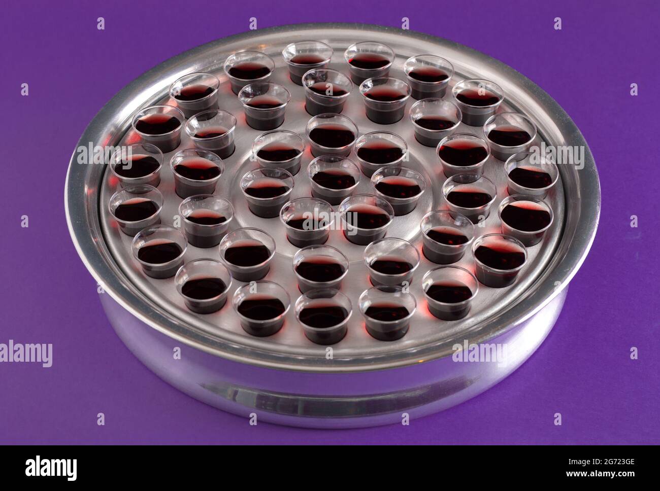 Elements of the Holy Communion or Lords Supper on a Purple Table Stock ...