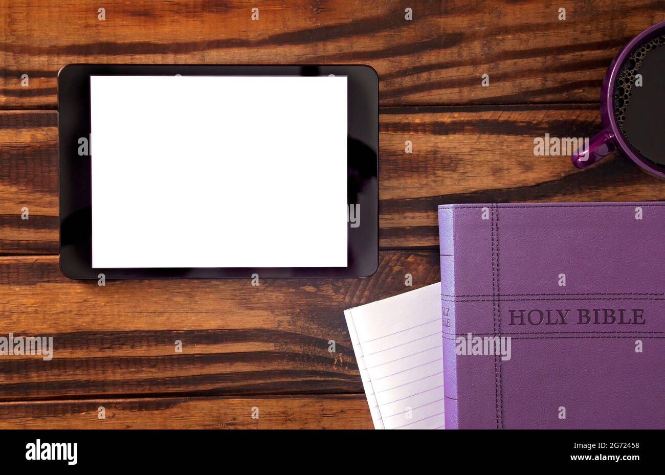 Tablet with a Bible for LIve Streaming Church Services or Bible Study ...
