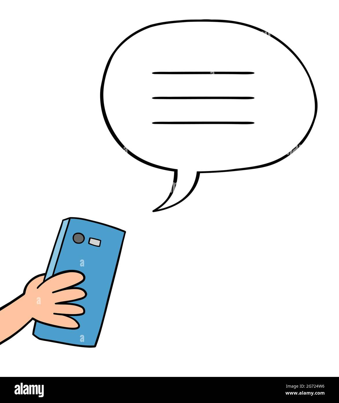 Cartoon texting on cell phone, vector illustration. Colored and black ...