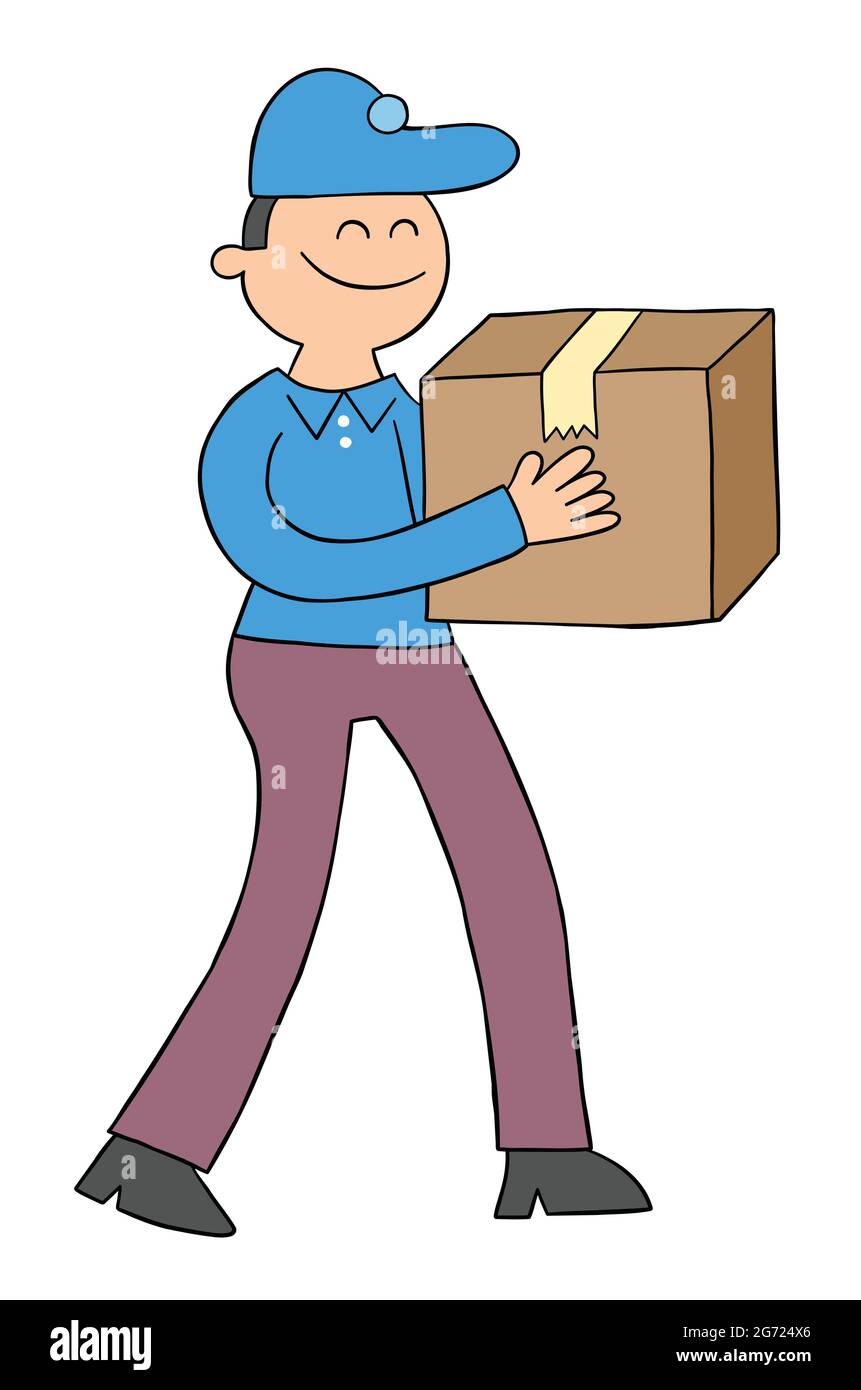 Cartoon courier brings the parcel, vector illustration. Colored and ...